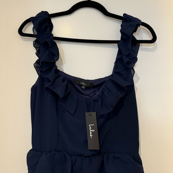 Lulus | Dresses | Nwt Lulus Compelling Romantic Dark Blue Ruffled ...